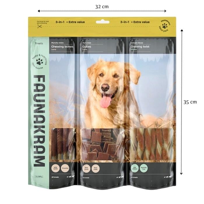 Faunakram 3-i-1 Mega Snackpakke Lam, Kylling → Tryk Her